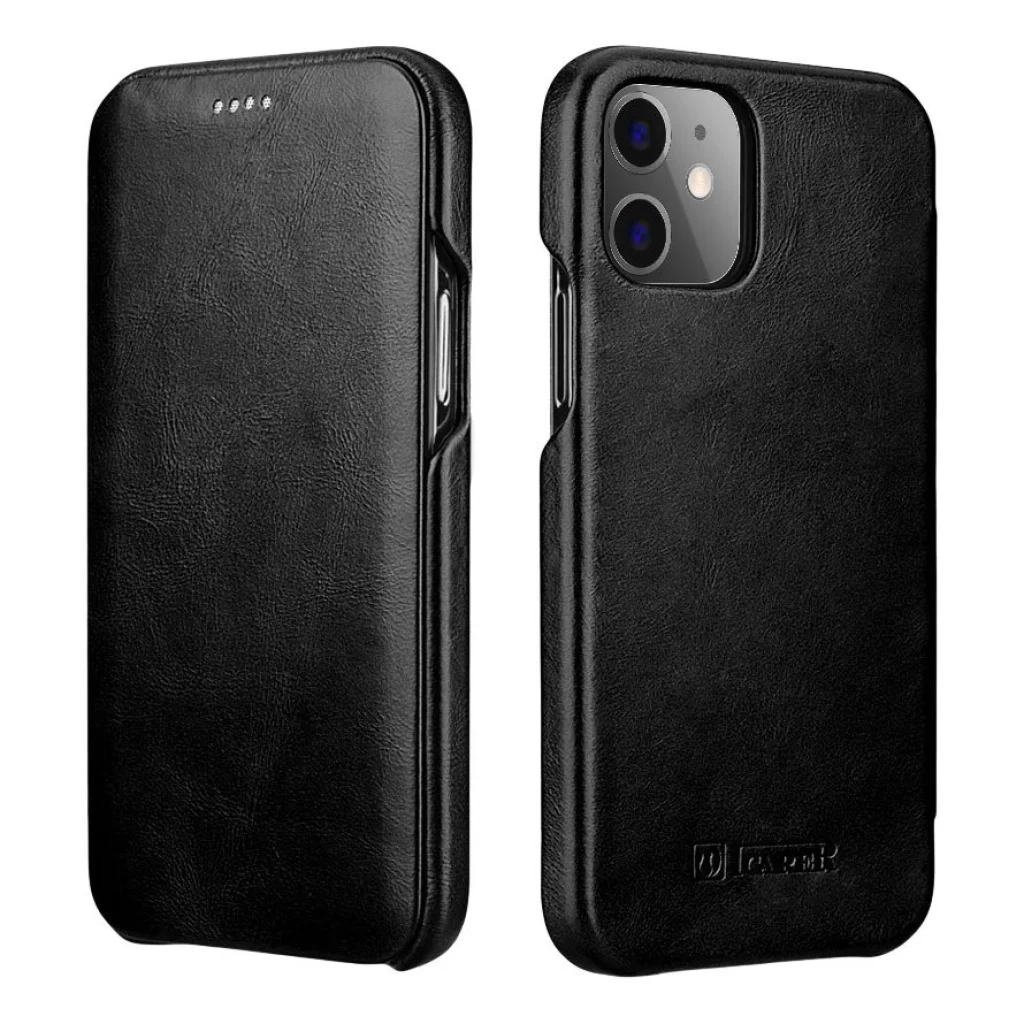 iPhone 12 Pro Max Icarer Vintage valódi bőr fliptok mágneses zárral fe