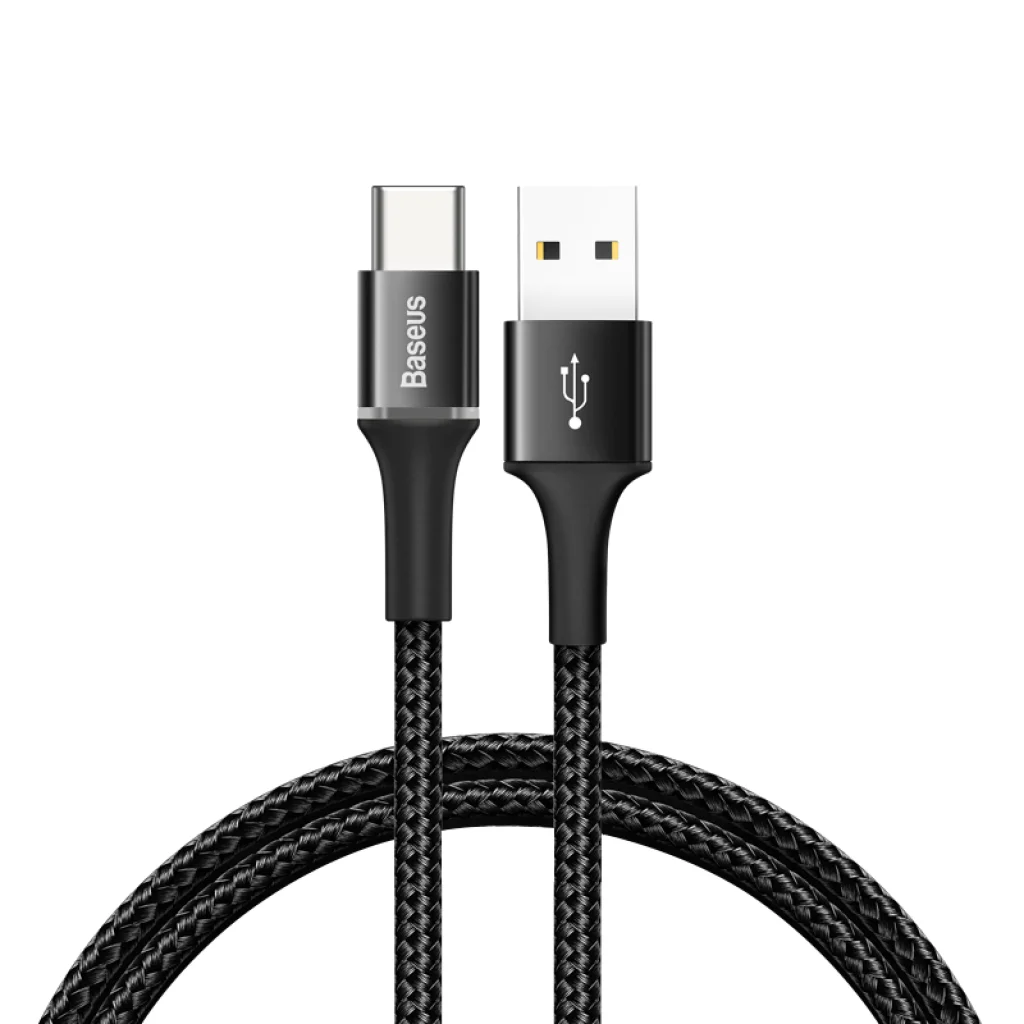 Baseus Halo nylon harisnyázott USB/USB - C kábel 3A/0.5m fekete