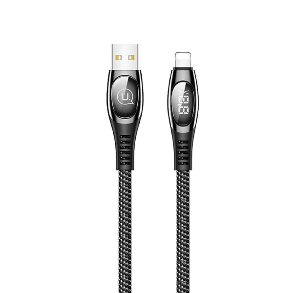USAMS U36 fonott Lightning kábel 1,2 m 2A gyorstöltő LED kijelzővel ...